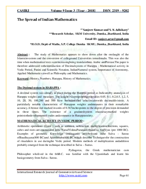 (PDF) The Spread of Indian Mathematics