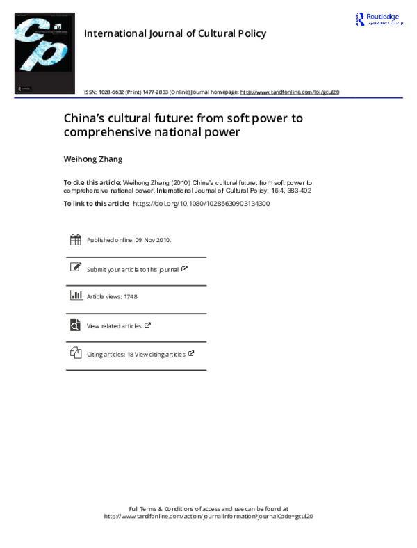 (PDF) China's cultural future: from soft power to comprehensive ...