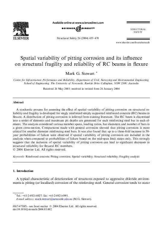 (PDF) Stewart Spatial variability Pitting Corrosion, influence on ...