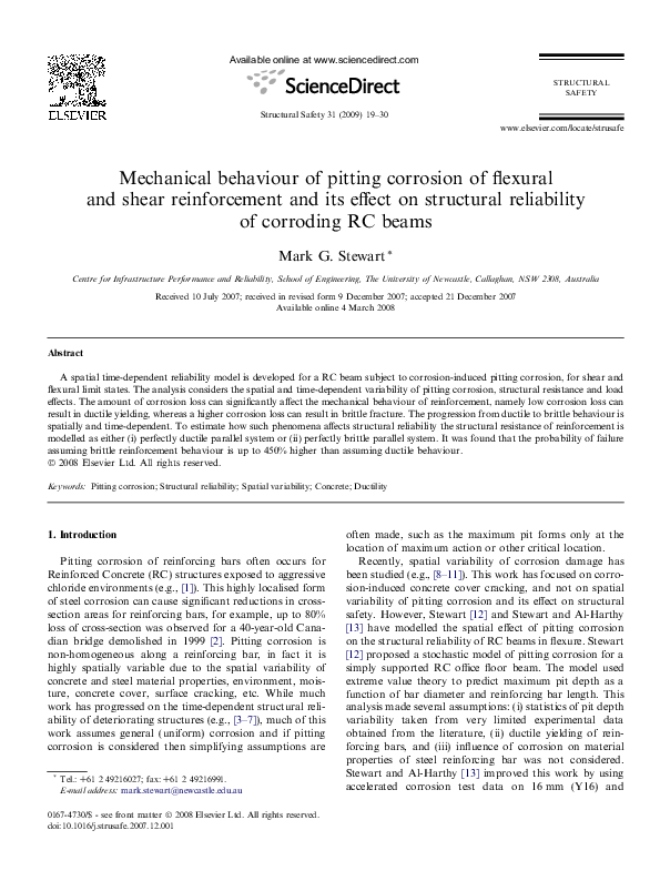 (PDF) Stewart Mechanical behaviour o fPitting Corrosion for Flexure and ...