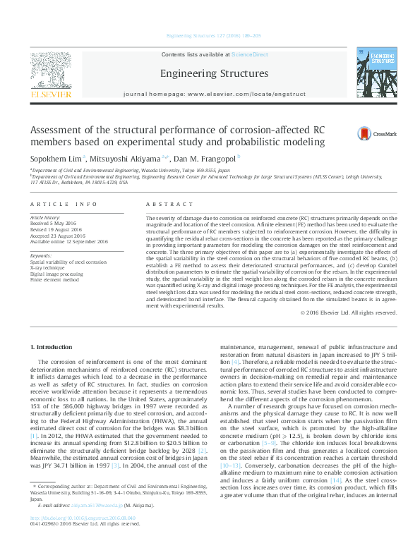 Pdf Assessment Of The Structural Performance Of Corrosion Affected Rc Members Based On