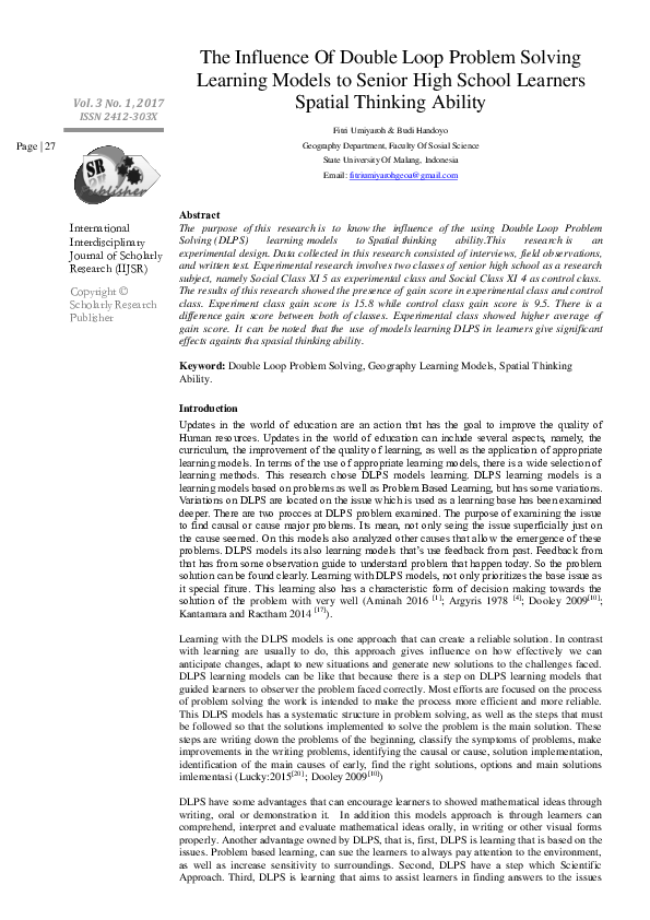 Pdf The Influence Of Double Loop Problem Solving Learning Models To