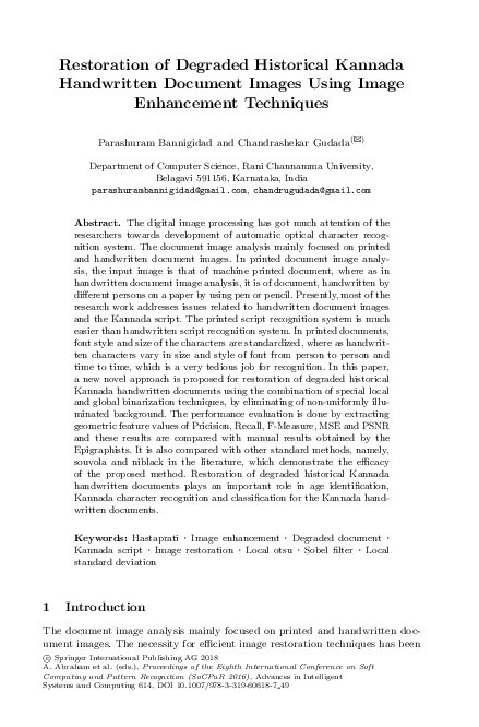 (PDF) Restoration of Degraded Historical Kannada Handwritten Document ...