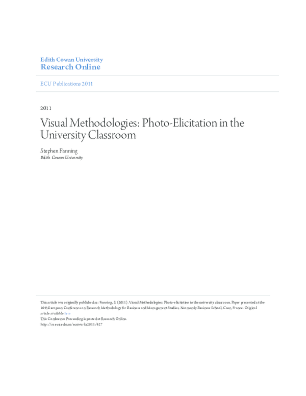 (PDF) Visual Methodologies: Photo-Elicitation in the University Classroom