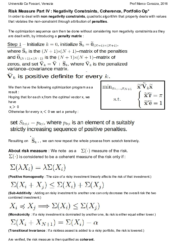 (PDF) Risk Measure Part IV : Negativity Constraints, Coherence, Portfolio Op