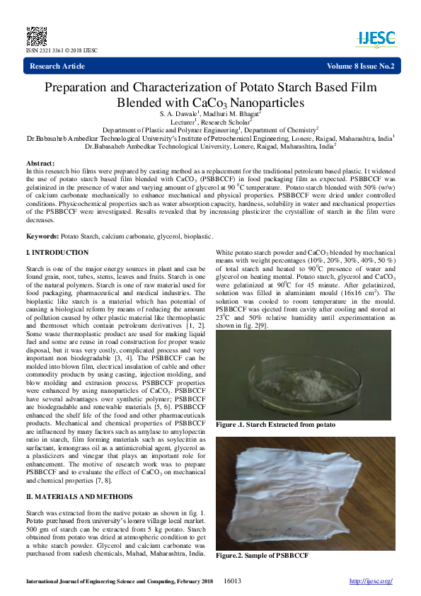 (PDF) Preparation and Characterization of Potato Starch Based Film ...