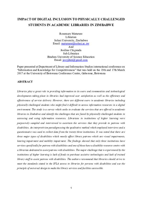 (PDF) IMPACT OF DIGITAL INCLUSION TO PHYSICALLY CHALLENGED STUDENTS IN ...