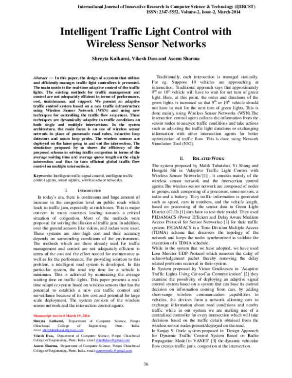 (PDF) Intelligent Traffic Light Control with Wireless Sensor Networks