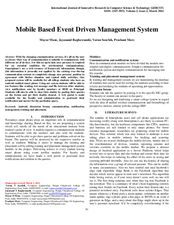 (PDF) Mobile Based Event Driven Management System