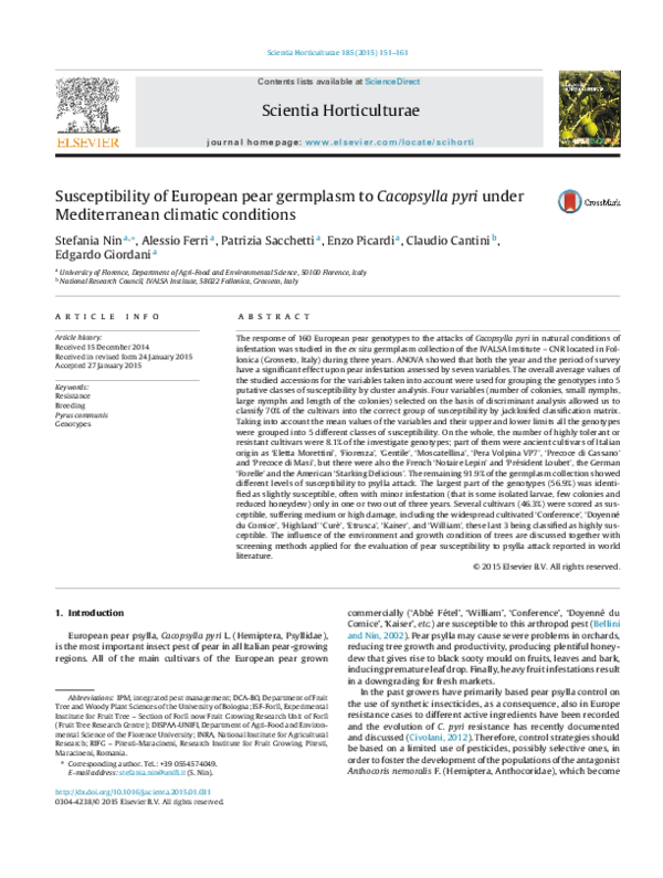 (PDF) Susceptibility of European pear germplasm to Cacopsylla pyri ...