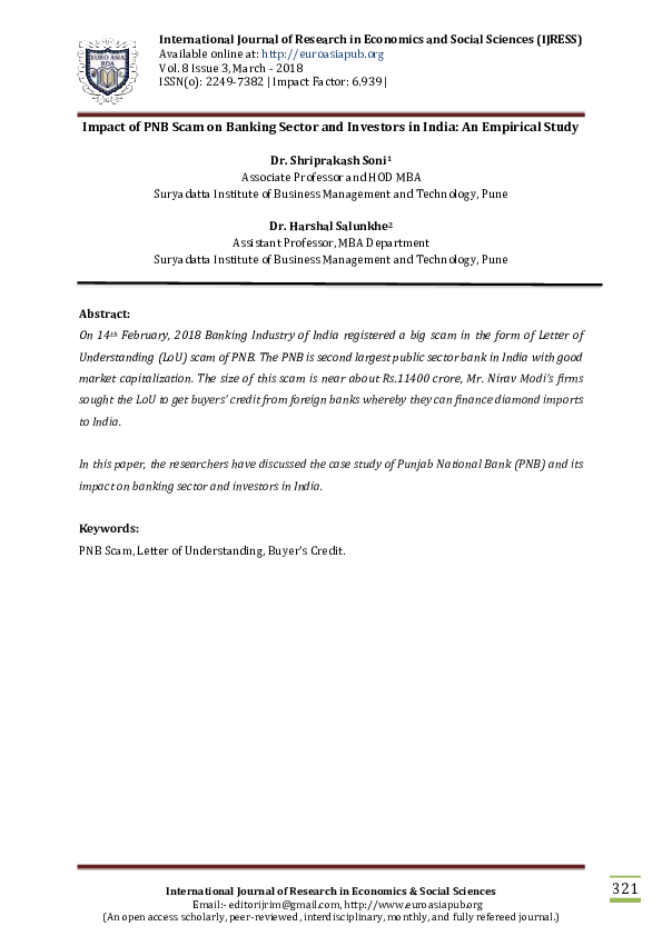 (PDF) Impact of PNB Scam on Banking Sector and Investors in India: An ...