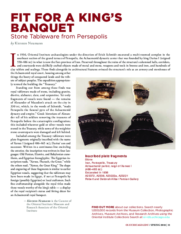 (PDF) Fit for a King's Banquet: Stone Tableware from Persepolis