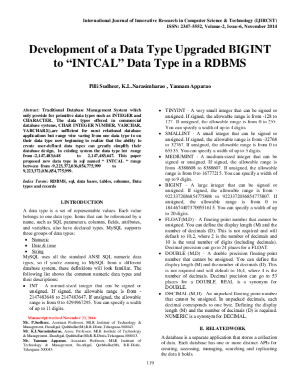 (PDF) Development of a Data Type Upgraded BIGINT to " INTCAL " Data ...