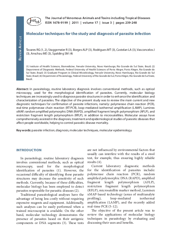 (PDF) Molecular techniques for the study and diagnosis of parasite ...