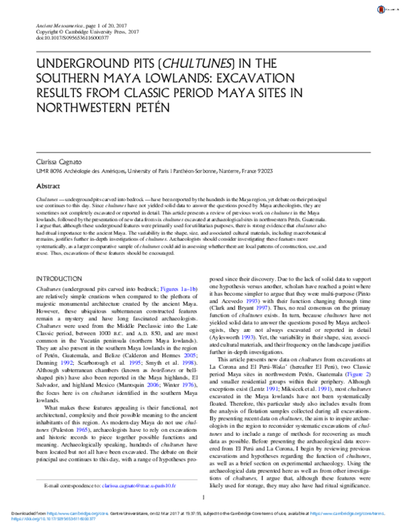 (PDF) Underground Pits (Chultunes) in the Southern Maya Lowlands ...