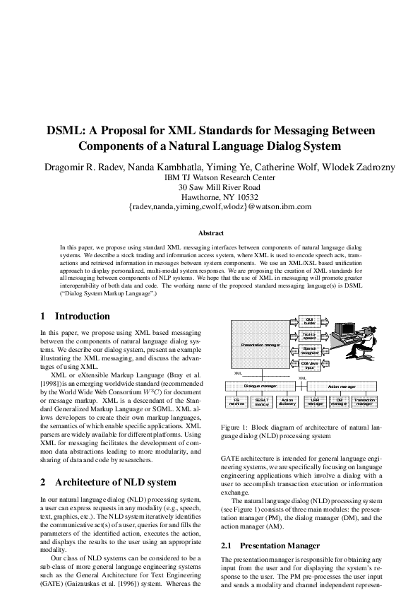 (PDF) DSML: A proposal for XML standards for messaging between ...
