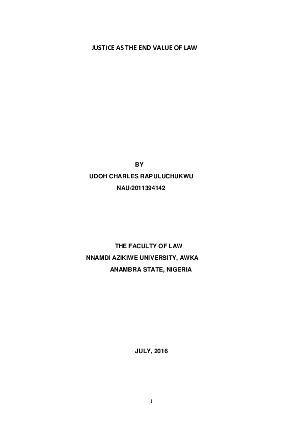 (PDF) JUSTICE AS THE END VALUE OF LAW