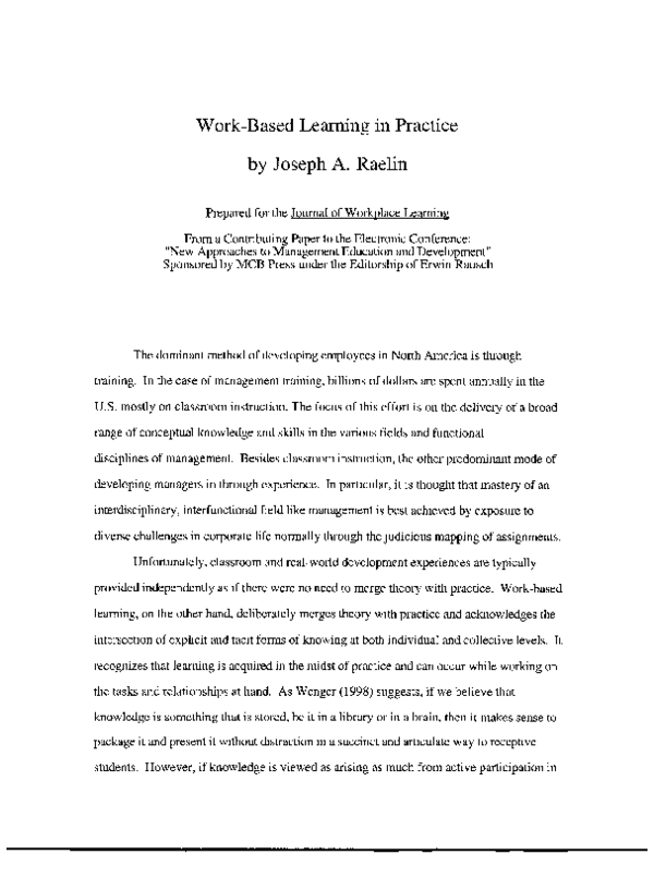 (PDF) Work-Based Learning in Practice