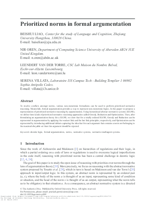 (PDF) Prioritized norms in formal argumentation | Beishui Liao - Academia.edu