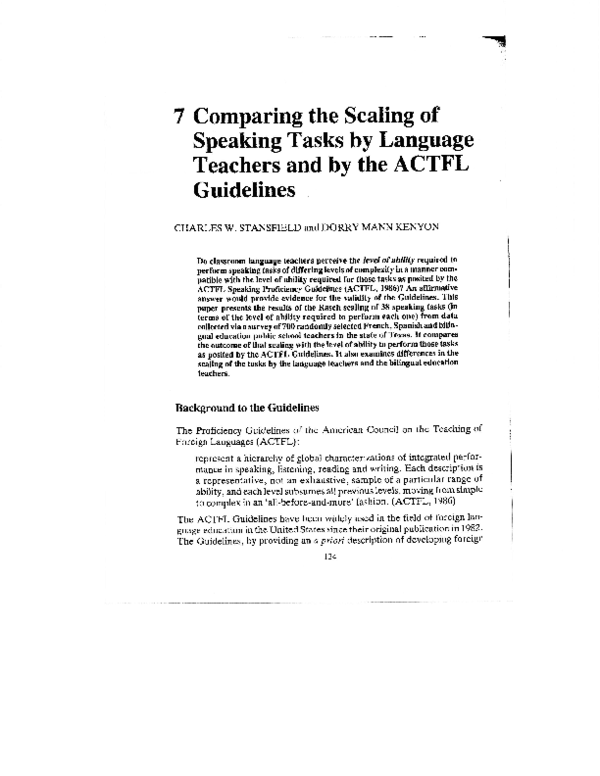 (PDF) Comparing the Scaling of Speaking Tasks by Language Teachers and ...