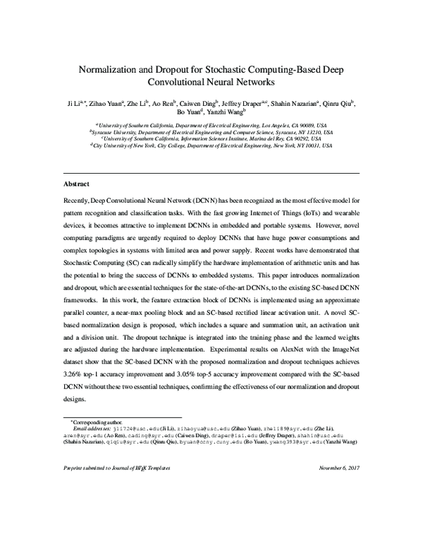 Pdf Normalization And Dropout For Stochastic Computing Based Deep Convolutional Neural Networks