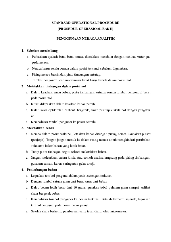 (DOC) SOP Timbangan Analitik
