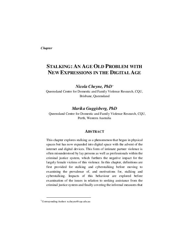 (PDF) STALKING: AN AGE OLD PROBLEM WITH NEW EXPRESSIONS IN THE DIGITAL AGE