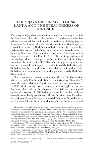 (PDF) THE VIJAYA ORIGIN MYTH OF SRI LANKA AND THE STRANGENESS OF KINGSHIP