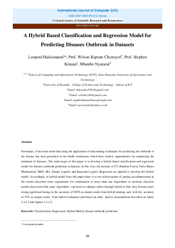 Pdf A Hybrid Based Classification And Regression Model For Predicting Diseases Outbreak In