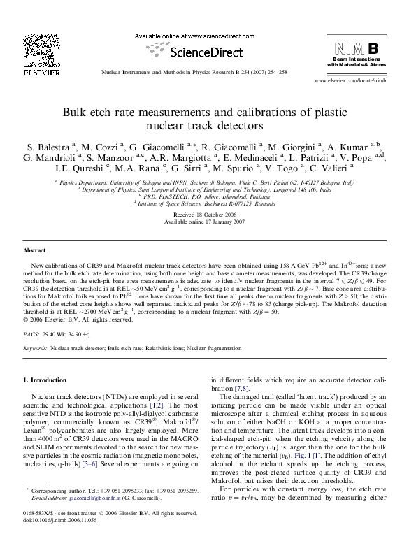 (PDF) Bulk etch rate measurements and calibrations of plastic nuclear ...