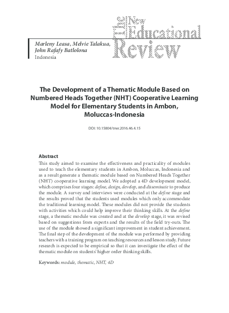 (PDF) the Development of a thematic Module based on Numbered Heads ...