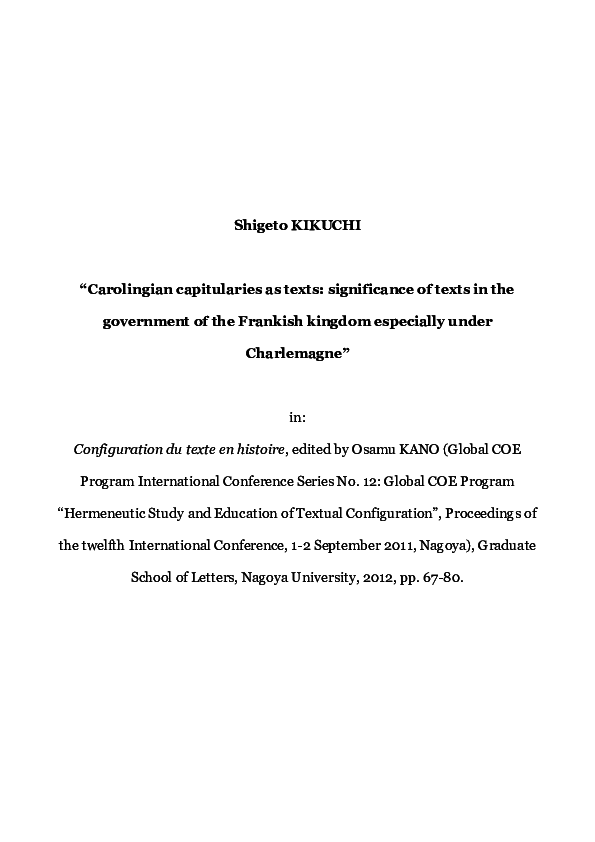 (PDF) Carolingian capitularies as texts: significance of texts in the ...