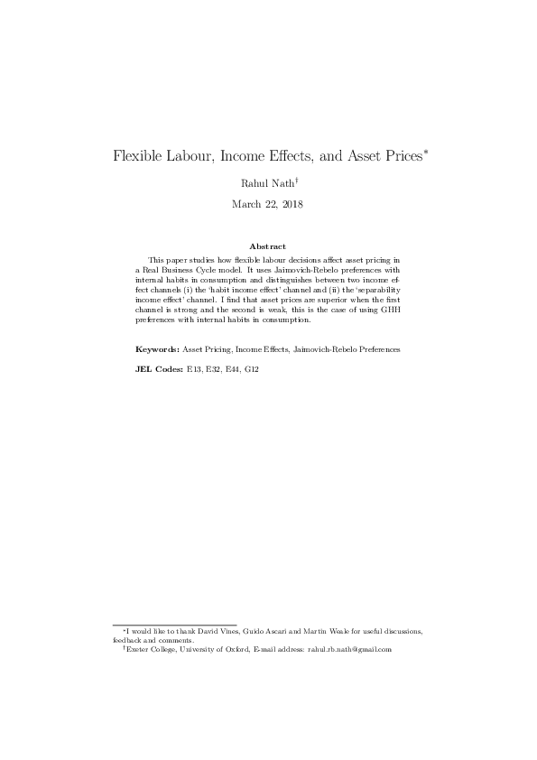 (PDF) Flexible Labour, Income Effects, and Asset Prices