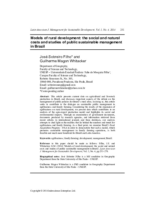 (PDF) Models of rural development: the social and natural costs and ...