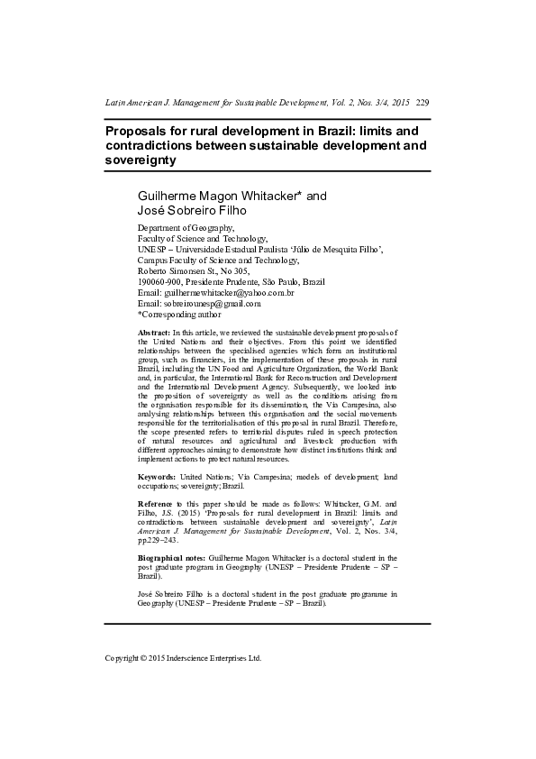 (PDF) Proposals for rural development in Brazil: limits and ...