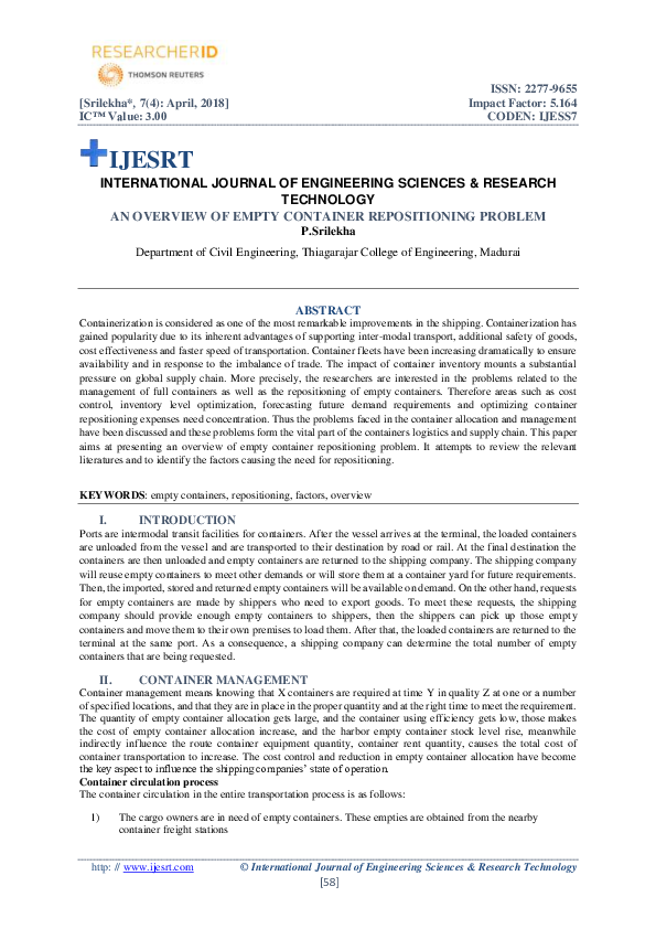 (PDF) AN OVERVIEW OF EMPTY CONTAINER REPOSITIONING PROBLEM