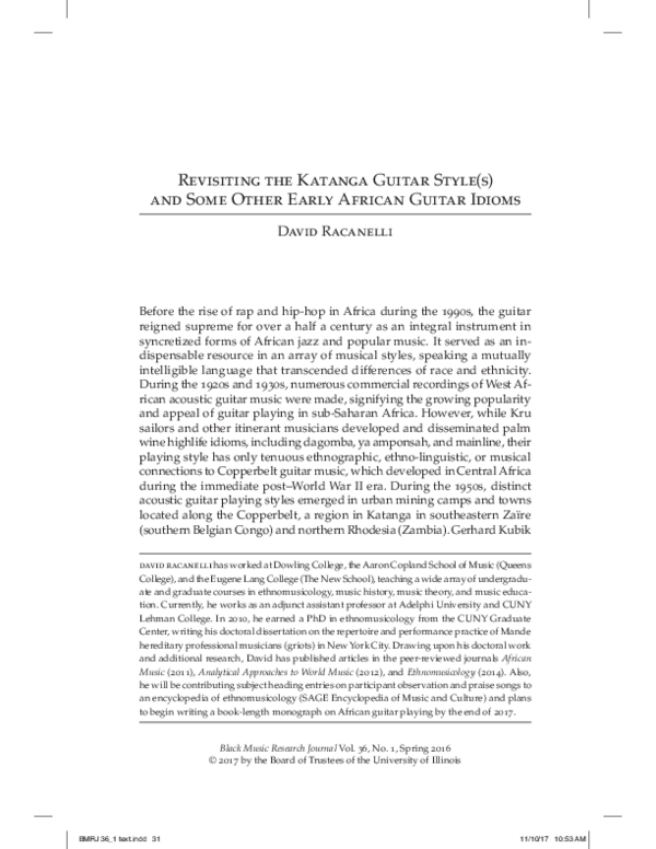 (PDF) 2017. “Revisiting the Katanga Guitar Style(s) and Some Other ...