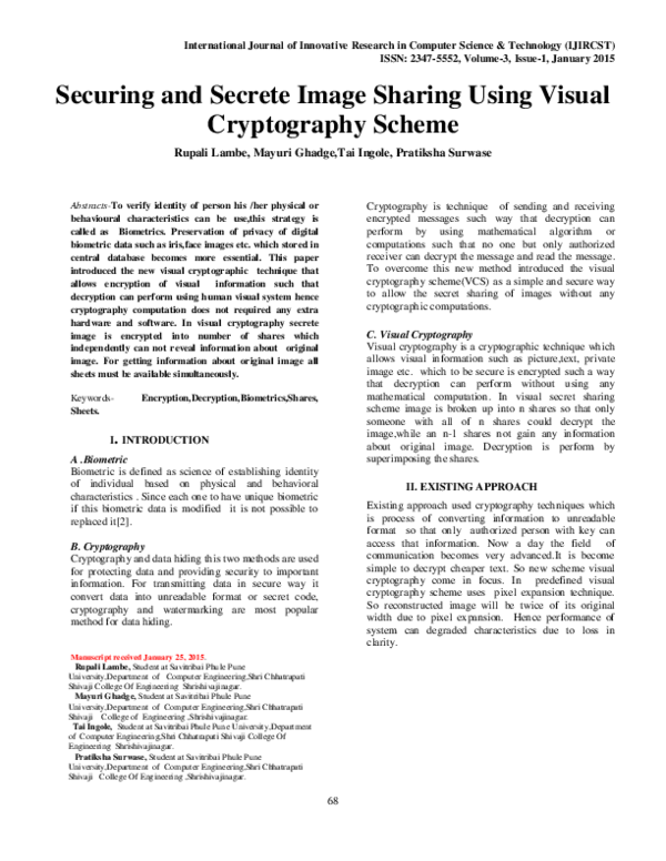 Pdf Securing And Secrete Image Sharing Using Visual Cryptography Scheme 