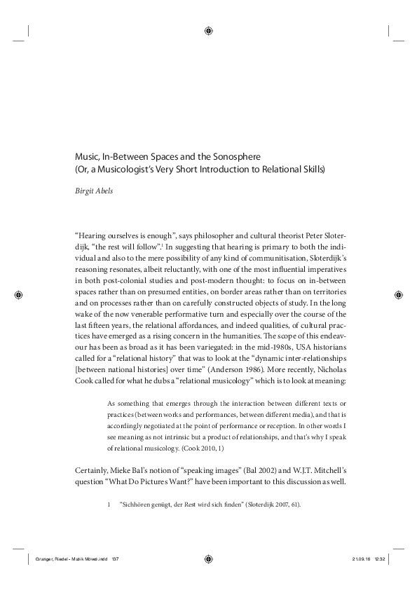 (PDF) Music, In-Between Spaces and the Sonosphere (Or, a Musicologist’s ...
