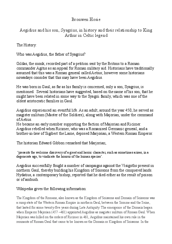 Aegidius and his son, Syagrius, in history and their relationship to ...