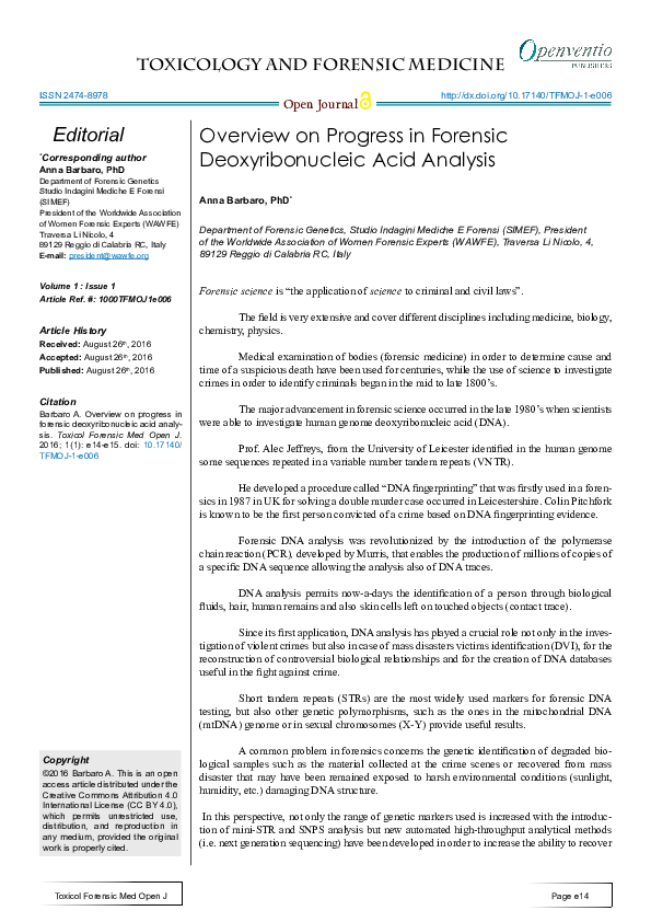 (PDF) Overview on Progress in Forensic Deoxyribonucleic Acid Analysis