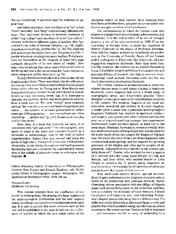 (PDF) Others Knowing Others: Perspectives on Ethnographic Careers. Don ...