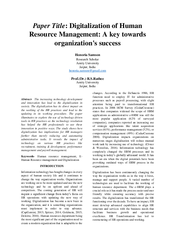 (DOC) Digitalization of Human Resource Management: A key towards ...