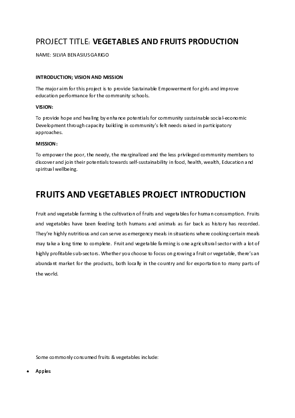 (DOC) PROJECT TITLE: VEGETABLES AND FRUITS PRODUCTION NAME: SILVIA ...