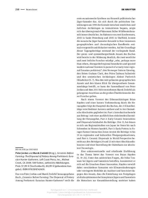 (PDF) Book review: Peter Jordan und Marek Zvelebil (Hrsg.), Ceramics ...