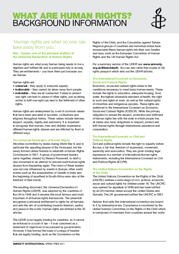 (PDF) WHAT ARE HUMAN RIGHTS? BACKGROUND INFORMATION