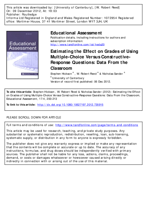 (PDF) Do constructed-response and multiple-choice questions measure the same thing?