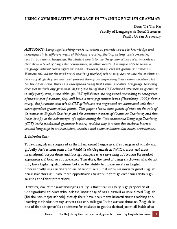 (DOC) USING COMMUNICATIVE APPROACH IN TEACHING ENGLISH GRAMMAR