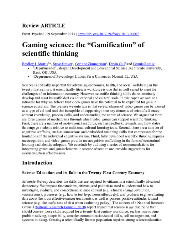 (DOC) Gaming science: the " Gamification " of scientific thinking