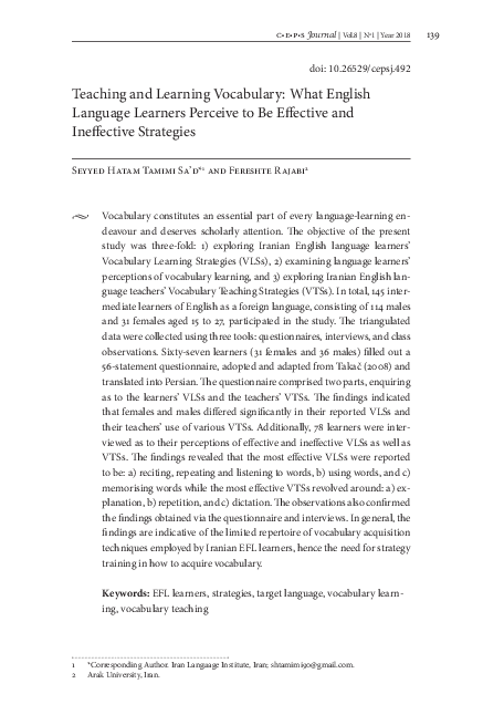 (PDF) Teaching and Learning Vocabulary: What English Language Learners ...